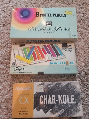 Vintage Art Supplies Lot Conte A Paris Pastel Pencils Compressed ...