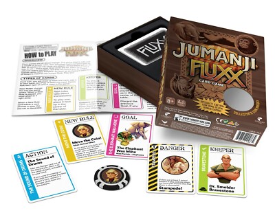 Jumanji Fluxx w/ 7 Bonus Cards & Coin Game Looney Labs Edition Card ...