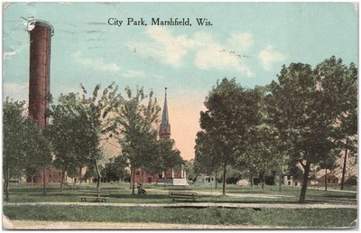 Marshfield WI City Park with Water Tower in Background 1914 | eBay