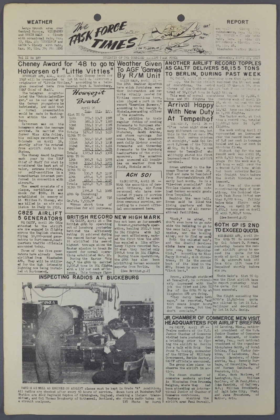 1949 COMBINED AIRLIFT TASK FORCE TIMES Military Newspaper VOL II NO 187 ...