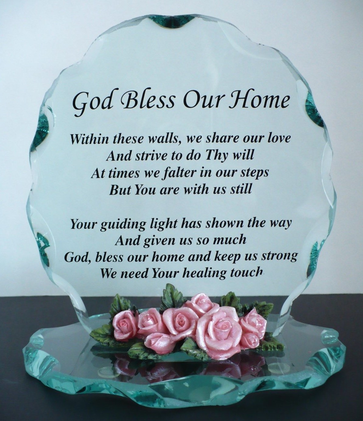 J&D Designs God Bless Our Home Poem Glass Plaque Table Figurine w ...