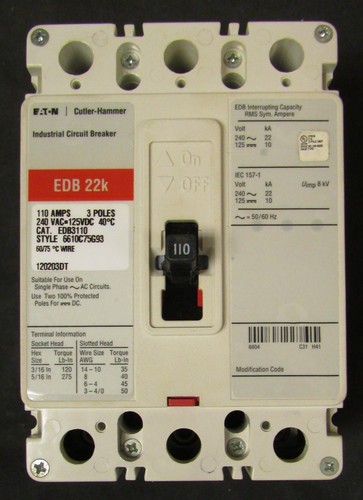EATON CUTLER HAMMER EDB3110 Type EDB Circuit Breaker 3 Pole 110 Amp | eBay