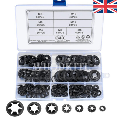 340pcs Internal Tooth Star Lock Push On Locking Washers Speed Clip ...
