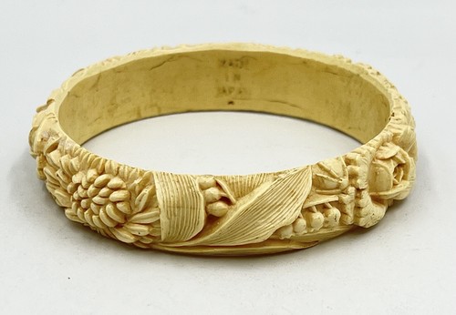 Vintage Japan Faux Ivory Celluloid Bangle With Floral Decoration | eBay
