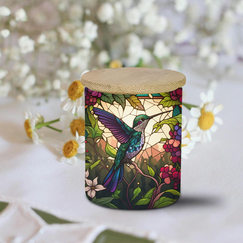 Vibrant Hummingbird Stained Gla Frosted Candle Jar, Tealight With Timer ...
