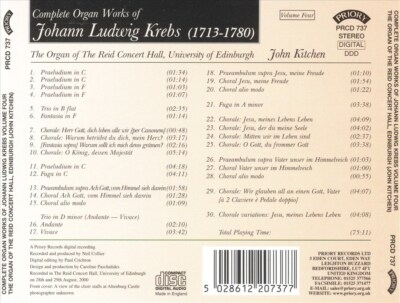 JOHN KITCHEN COMPLETE ORGAN WORKS OF JOHANN LUDWIG KREBS, VOL. 4 NEW CD ...
