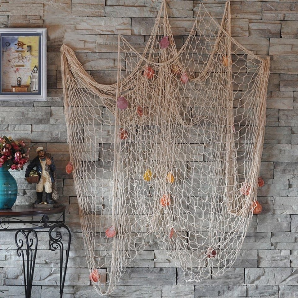 Rosoz Nature Fish Net Wall Decoration with Shells, Ocean One Size ...
