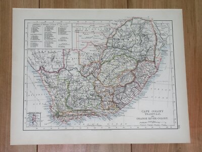 1904 ANTIQUE MAP SOUTH AFRICA CAPE COLONY TRANSVAAL ORANGE RIVER COLONY ...