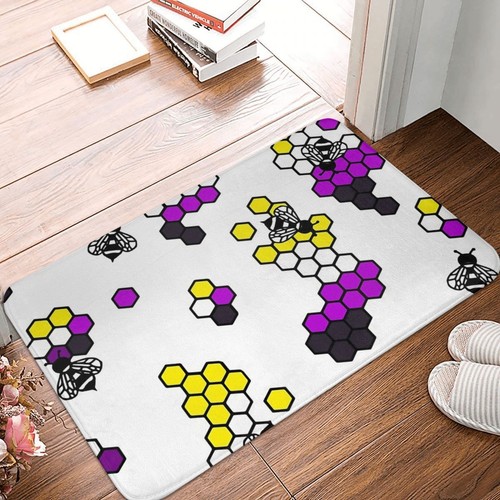 Cottagecore Rural Aesthetic Bath Mat Non-Binary Pride Bees Doormat ...