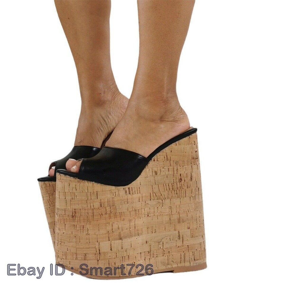 Women 22cm High Heels Platform Pumps Slip on Ladies Peep Toe Wedges ...