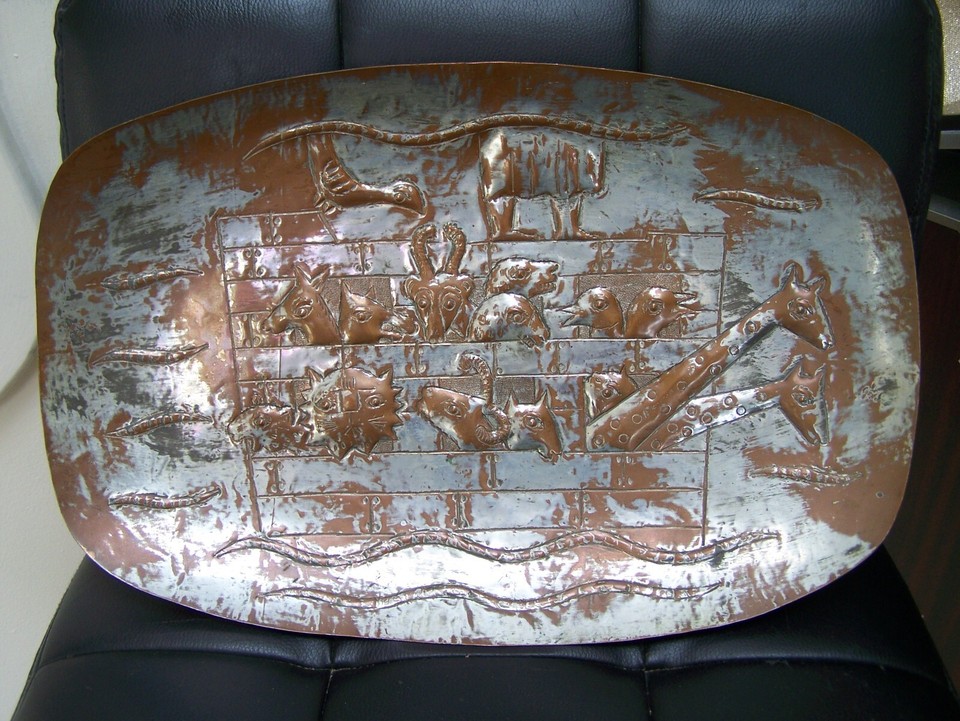 Vintage Copper Wall Hanging Plaque Plate Noahs ark art R&M hand made ...
