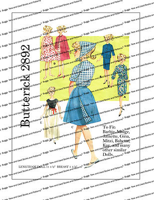Vintage Butterick 2892- Barbie Doll Sewing Pattern - barbie,midge,kay ...