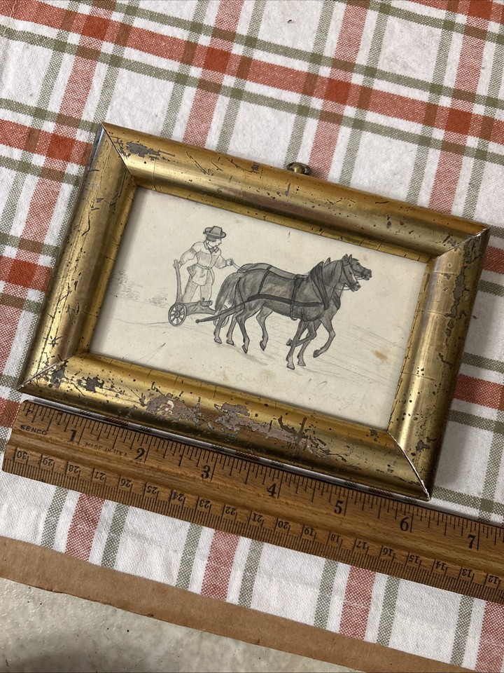 Mid 19th Century Folk Art Pencil Drawing Of A Country Man “ A Horse ...