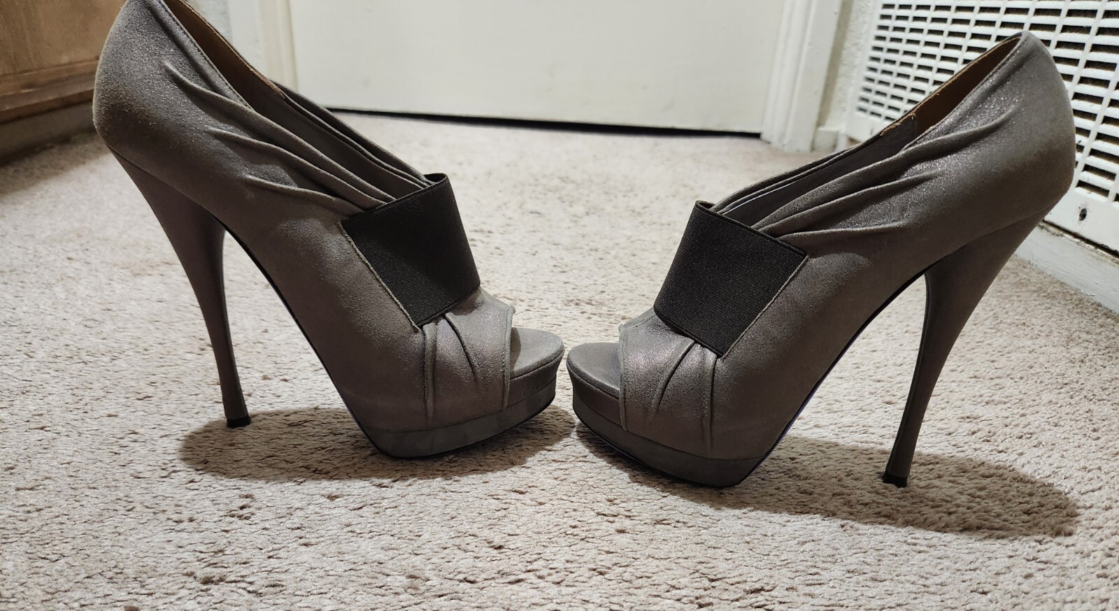 Versace Taupe Leather Stretch Vamp Platform Peep Toe … - Gem