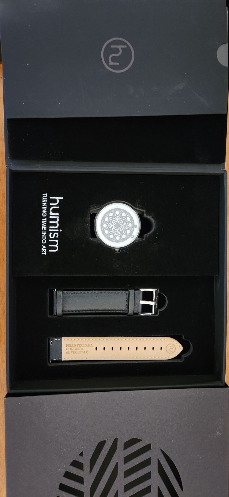 Humism Kato Automatic White Sapphire Steel Black Leather Unisex Watch ...