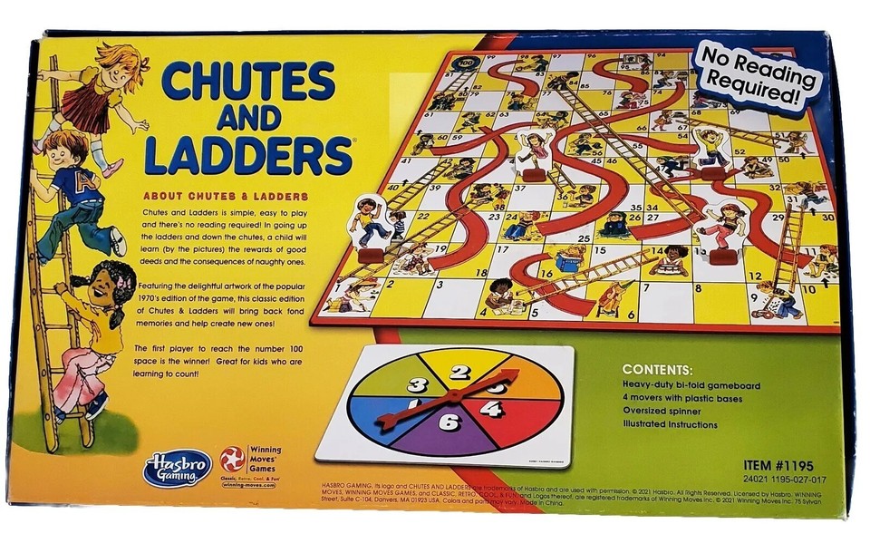 Chutes and Ladders Board Game Hasbro 2-4 Players Age 3+ Kids Game Night ...