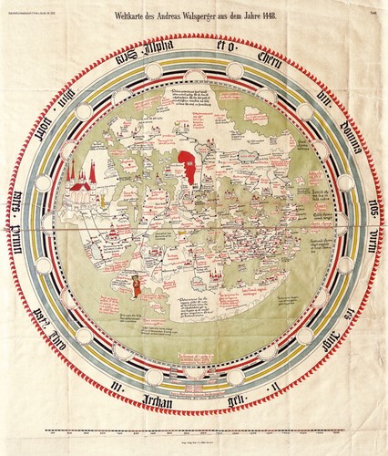 1448 World Map Andreas Walsperger Flat Earth Historic Wall Art Print ...