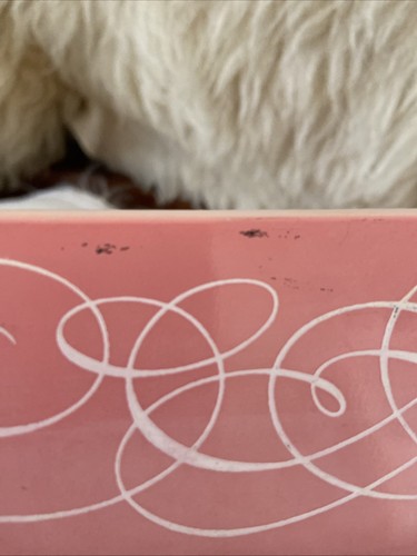 VINTAGE pink scroll PYREX baking dish 575-B 2 qt space saver NO lid lol ...