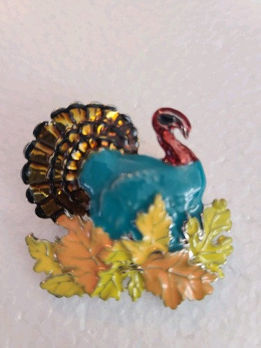 NWOT ENAMEL THANKSGIVING TURKEY 🦃 FALL LEAVES BROOCH PIN AND/OR PENDANT ...