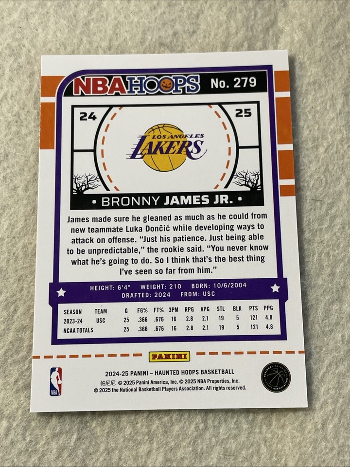 2024-25 Panini Haunted Hoops Bronny James Jr RC ORANGE PUMPKIN # 279 ...