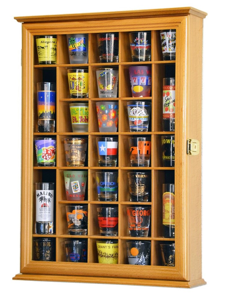 31 Shot Glass Shooter Display Case Cabinet Holder Wall Rack Shotglass ...