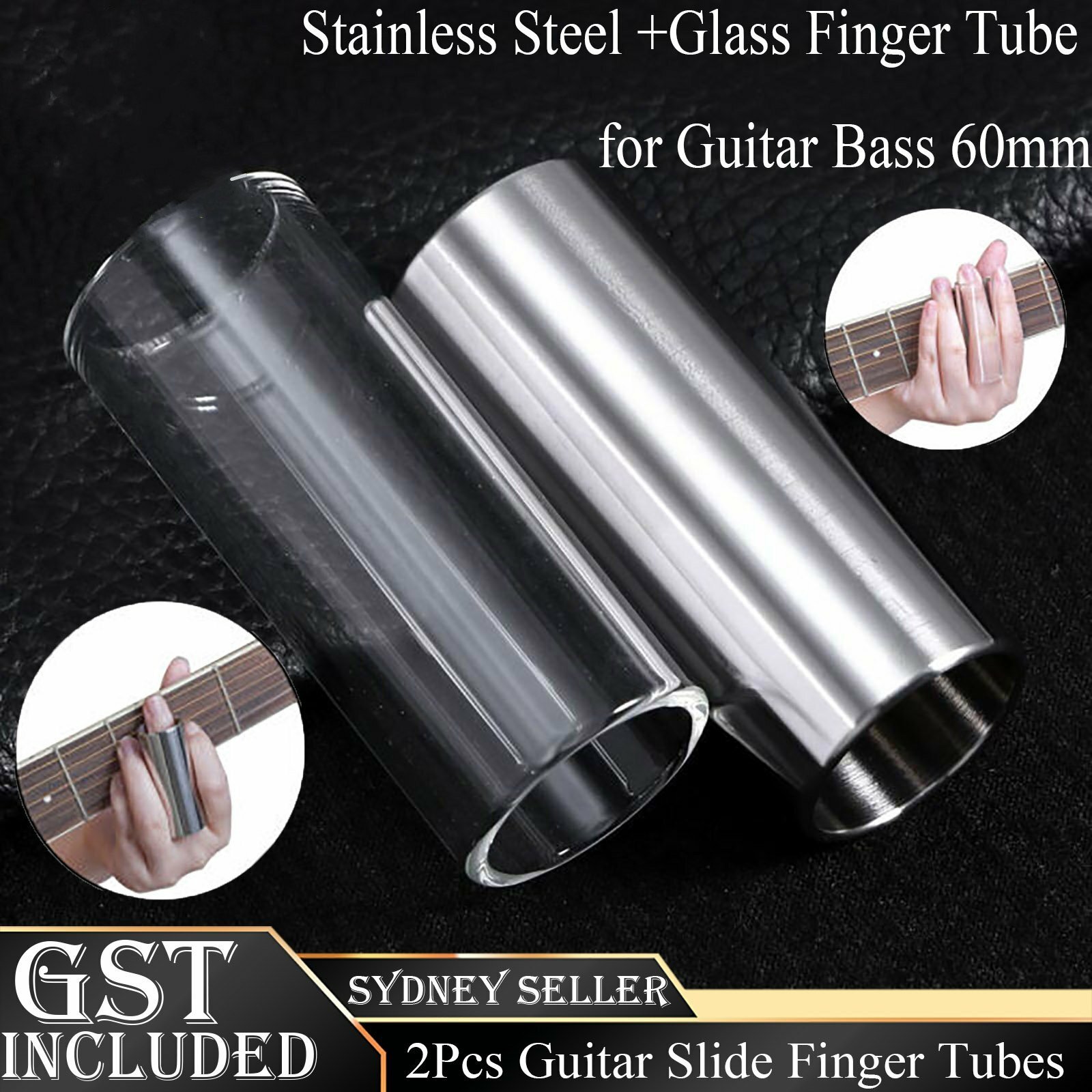 UP 4Pcs Guitar Slide Glass and Stainless Steel Finger Tubes for Guitar ...