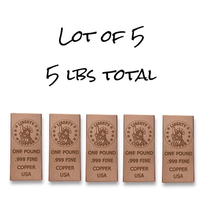 Lot of 5 - 1 Pound lb Liberty Copper 1 Pound Copper Bullion Bar .999 ...