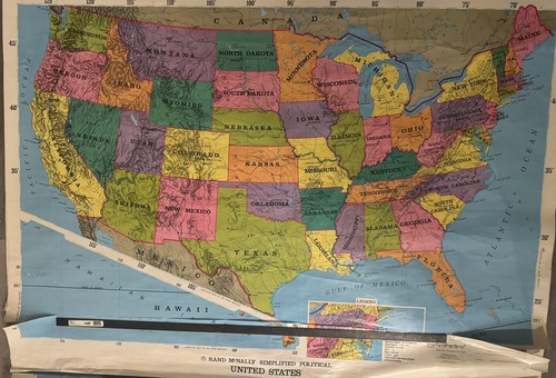 Rand McNally School Pull Down Elementary Political Roll Map 3 in 1 Rare ...
