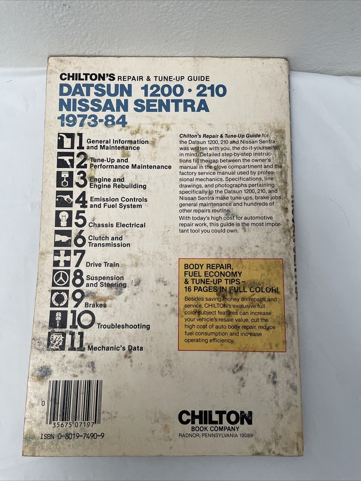 Chiltons No. 7197 Datsun Nissan Sentra 1973-84 Repair And Tune Up Guide ...