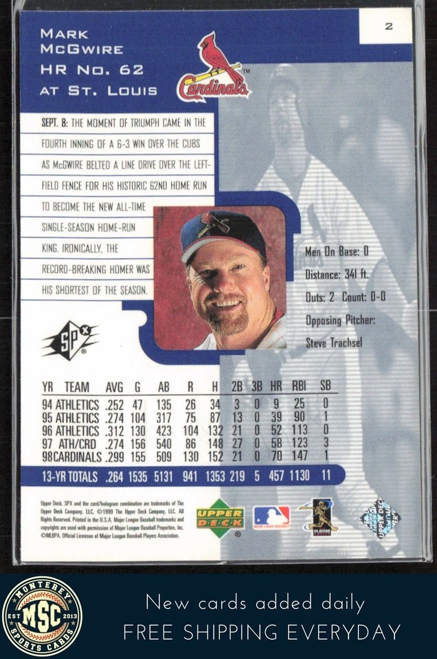 Mark McGwire 1999 SPx #2 St. Louis Cardinals | eBay