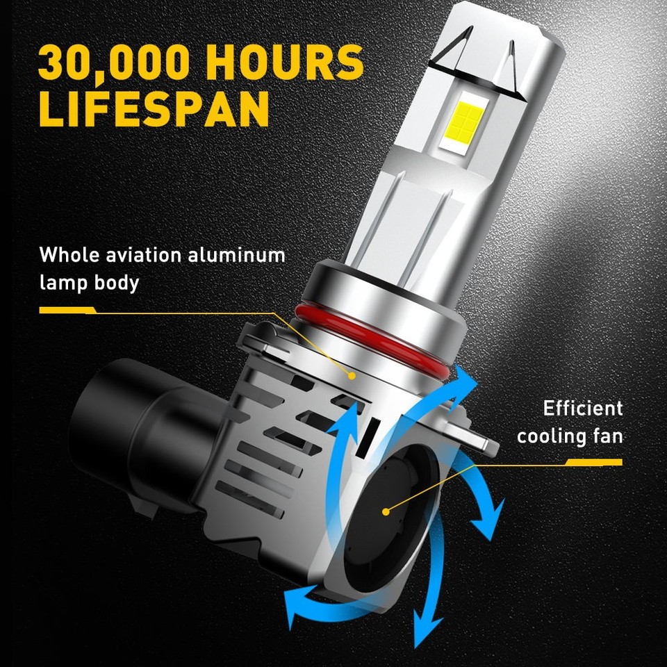 Pair HIR2 9012 LED Headlight Bulbs 200W 6500K White Low Beam High Super ...