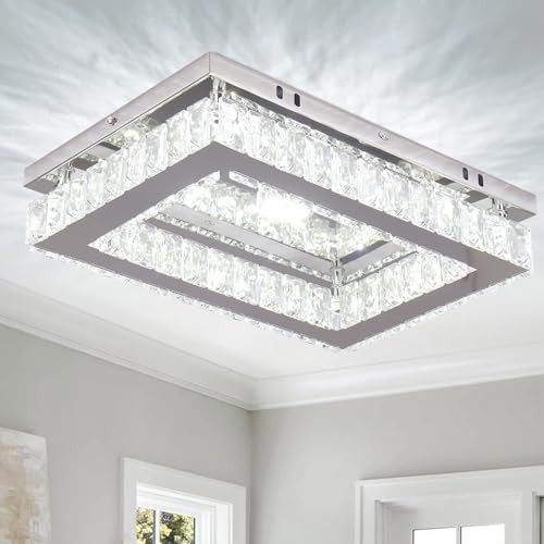 LED Crystal Ceiling Light Modern Rectangular Ceiling Lamp K9 Cool white ...