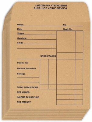 Wage Envelopes Packet Money Slip Printed Self Seal Paper Cash Pay Brown ...