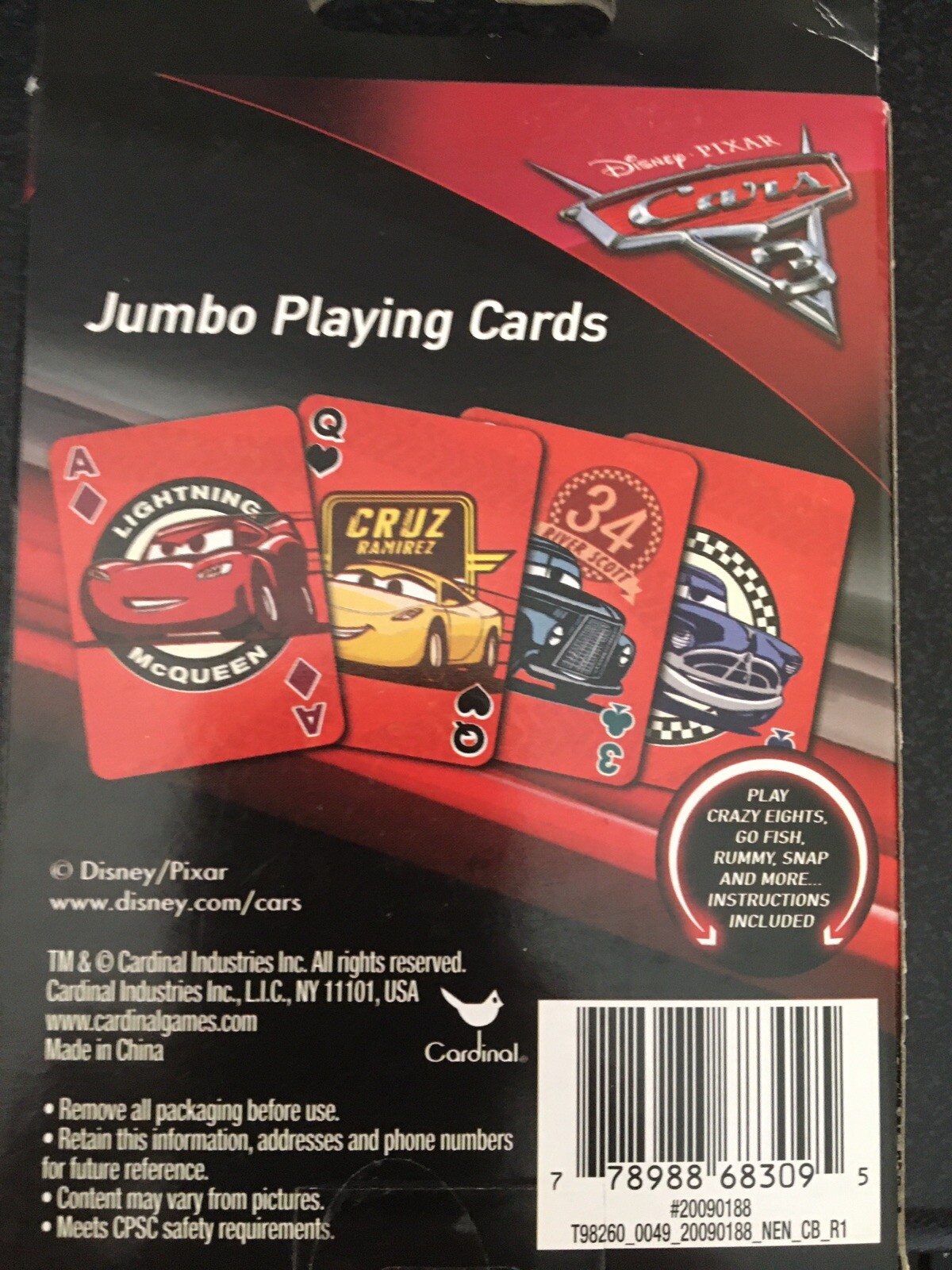 Cars Jumbo Playing Cards - Ages 4+ - Play Crazy eights, Go Fish, Rummy ...