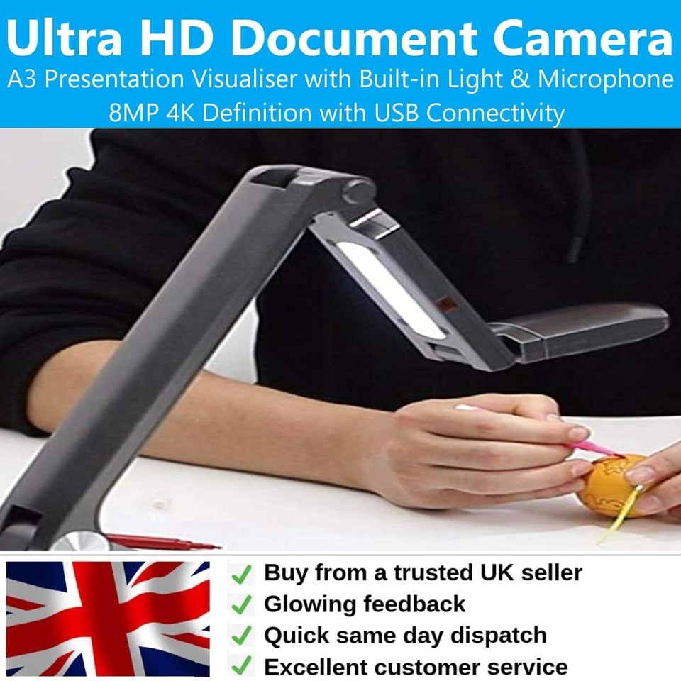 A3 Document Camera Visualiser | Ultra HD 8MP 4K USB Jourist DC80 LED ...