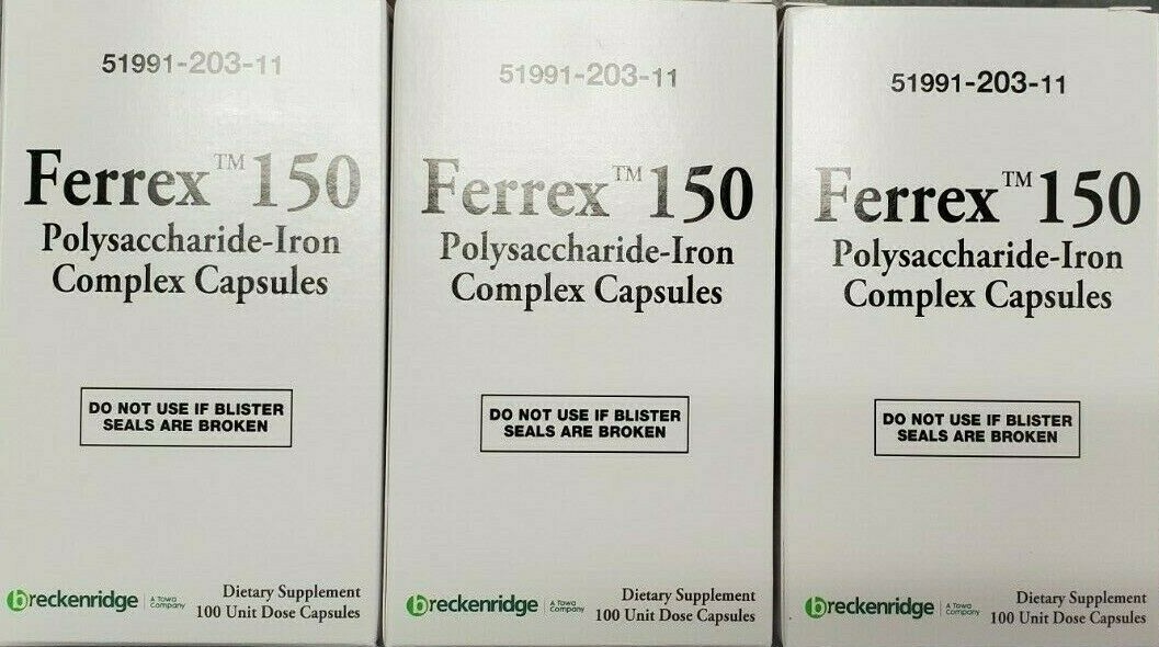 Ferrex Iron Complex 150 - 100 Capsules per Box -3 Pack -Exp Date 04 ...