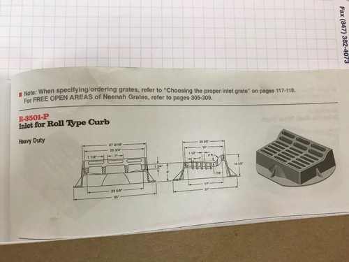 LOT OF 4 NEENAH FOUNDRY ROLL TYPE CURB GRATE ONLY 3501 Fits Neenah ...