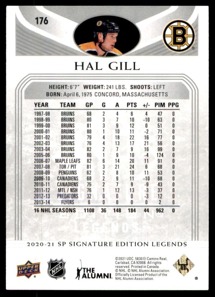 Hal Gill 2020-21 SP Signature Edition Legends #176 Boston Bruins | eBay