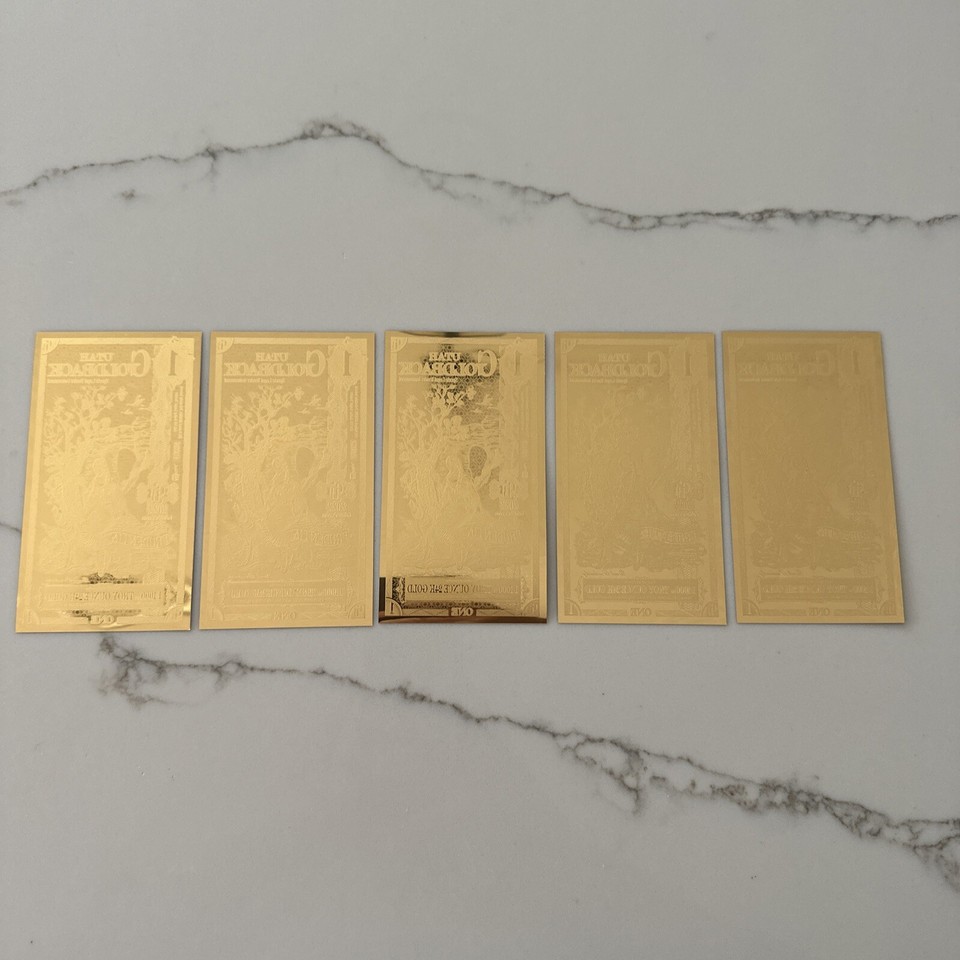 Lot Of 5 - 1 Utah Goldback Gold Foil Note 1/1000 oz 24KT 999 Gold (2022 ...