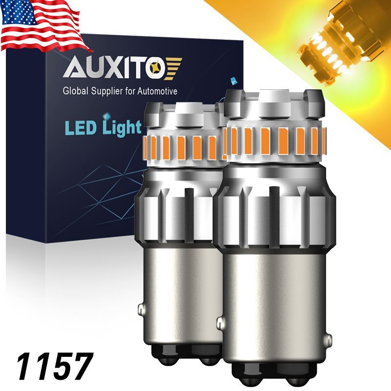 2* AUXITO LED 1157 1157NA 2357 2057 AMBER 3000K LED TURN SIGNAL LIGHT ...