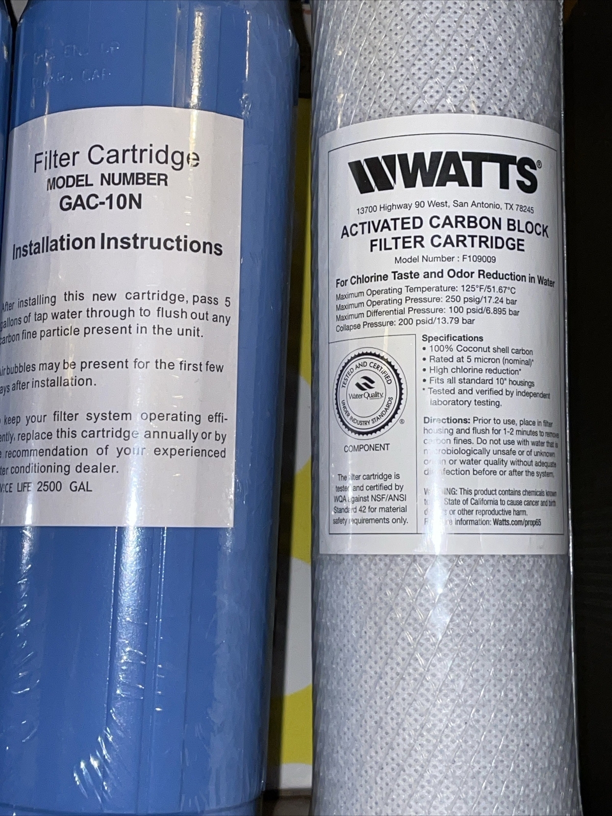 Set Watts Cartridge Activated Carbon Block F109009 Flow Pro Filter ...