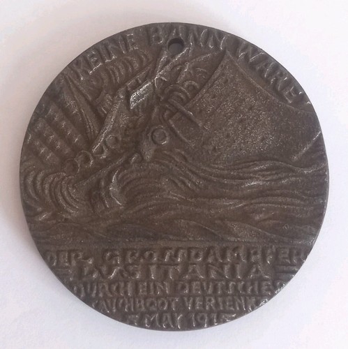 German Edition. WW1. Medallion Token. Sinking Lusitania. Karl Goetz ...
