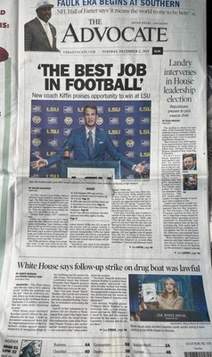 Lane Kiffin LSU New Coach THE ADVOCATE Newspaper Baton Rouge La Edition ...