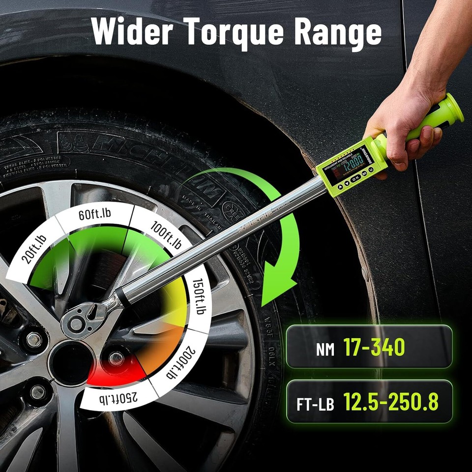 1/2" Digital Torque Wrench 12.5-250.8ft-lb/17-340Nm&±2% for Bike ...