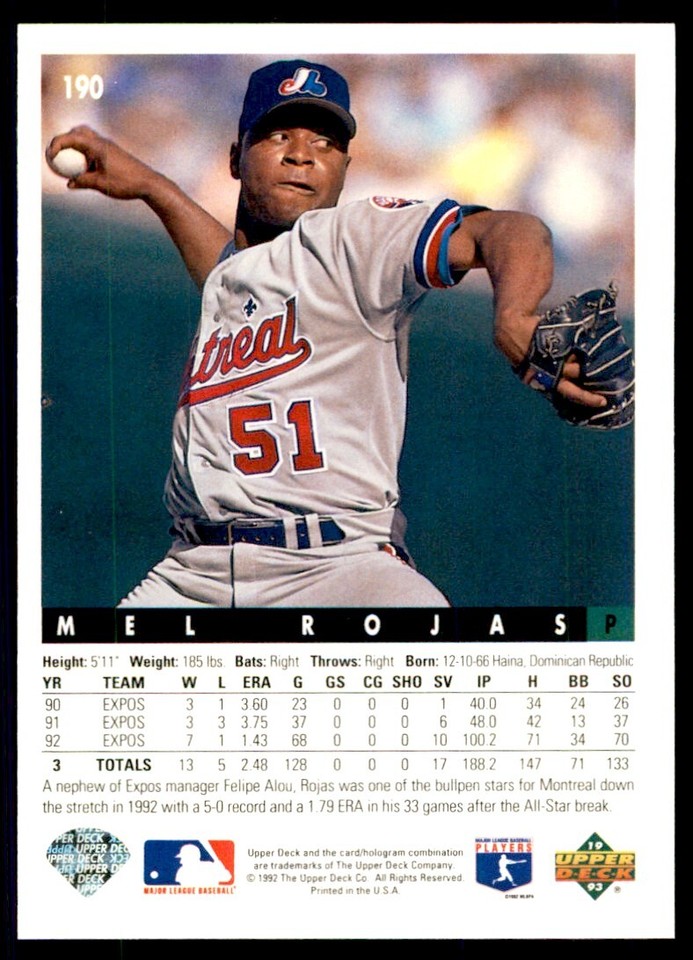 1993 Upper Deck Mel Rojas Baseball Cards #190 | eBay