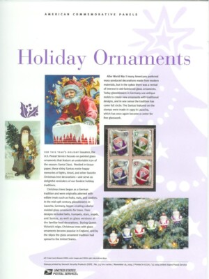 #727 37c Holiday Ornaments #3883-3886 USPS Commemorative Stamp Panel | eBay
