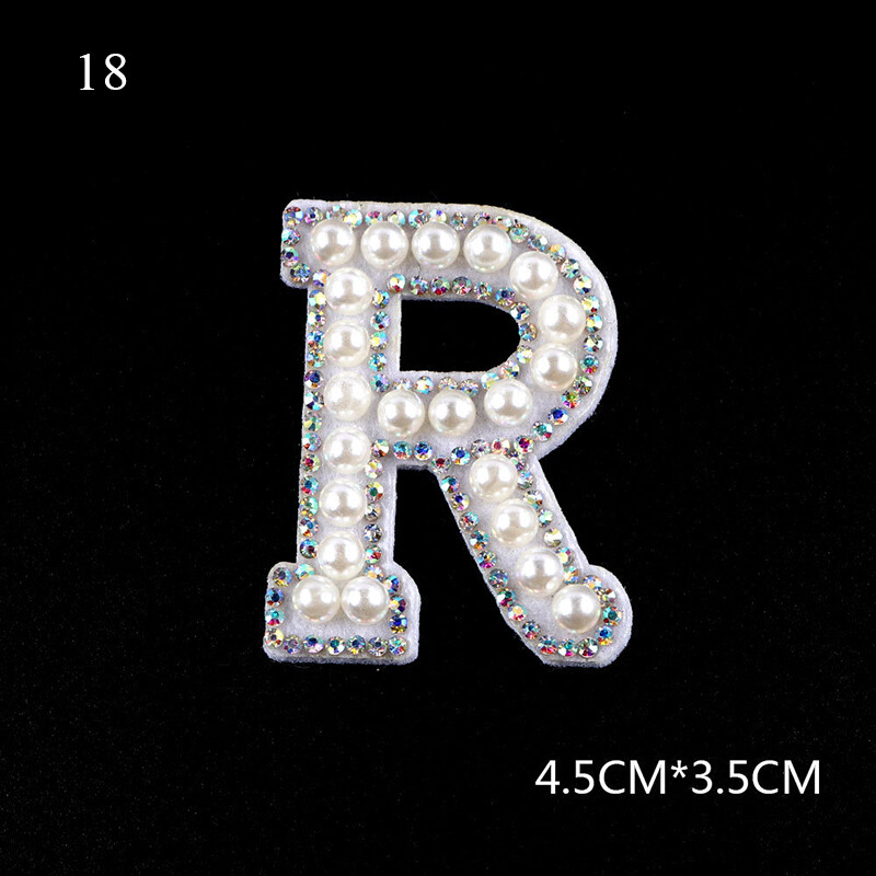 A-Z Letter Pearl Patches Rhinestone Iron Sew On Applique Alphabet ...