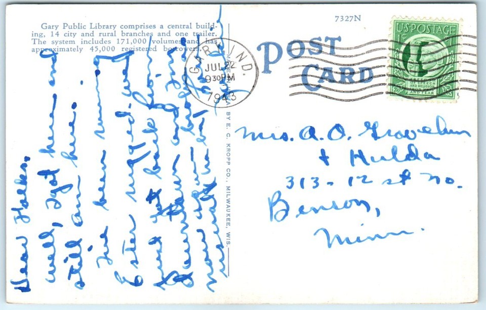 Postcard - Gary Public Library, Gary, Indiana | eBay