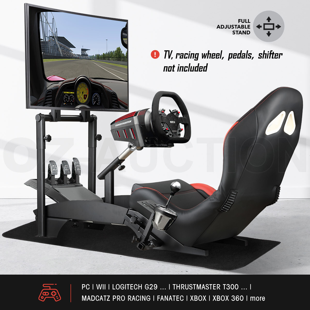 Racing Simulator Cockpit Steering Wheel Adjustable Gaming Chair w ...