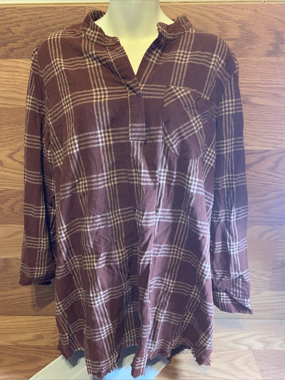 The Weeknd Woman Burnt Red Plaid Long Sleeve Top 1x - Gem